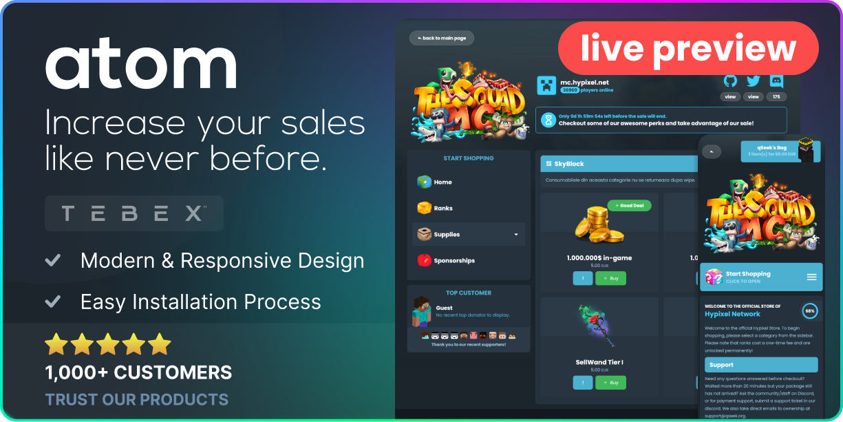 Atom | Premium Tebex Template | BuiltByBit