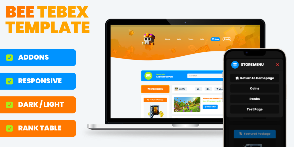 BEE Tebex Template | Dark/Light + Ranks | BuiltByBit