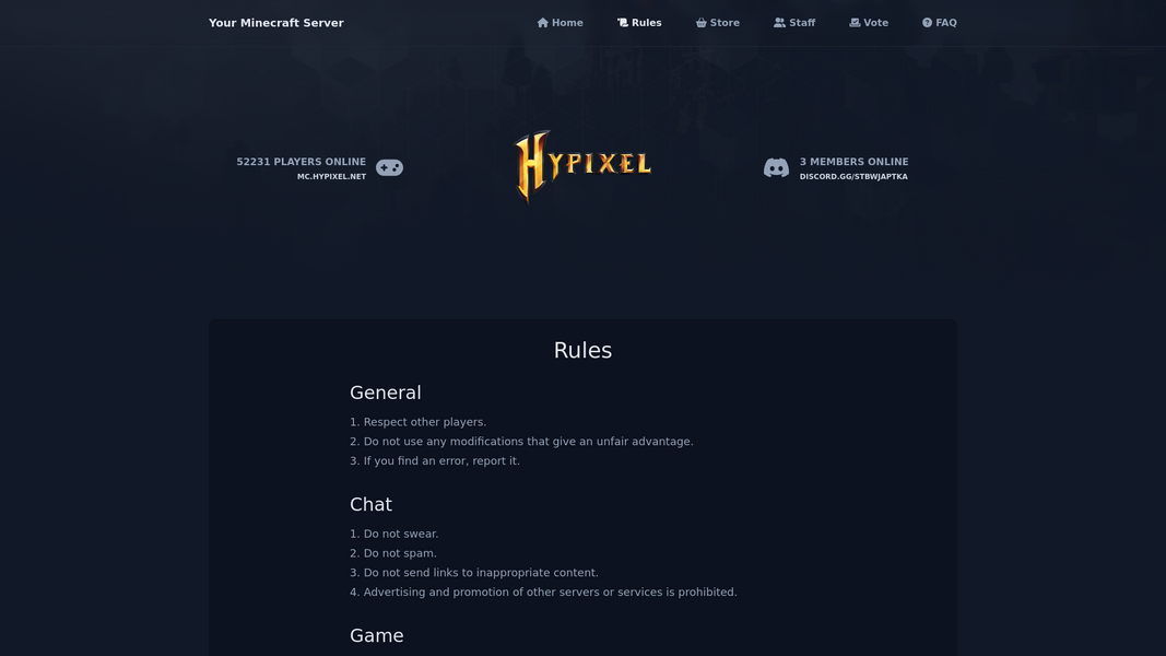 Carbon - Minecraft website template | BuiltByBit