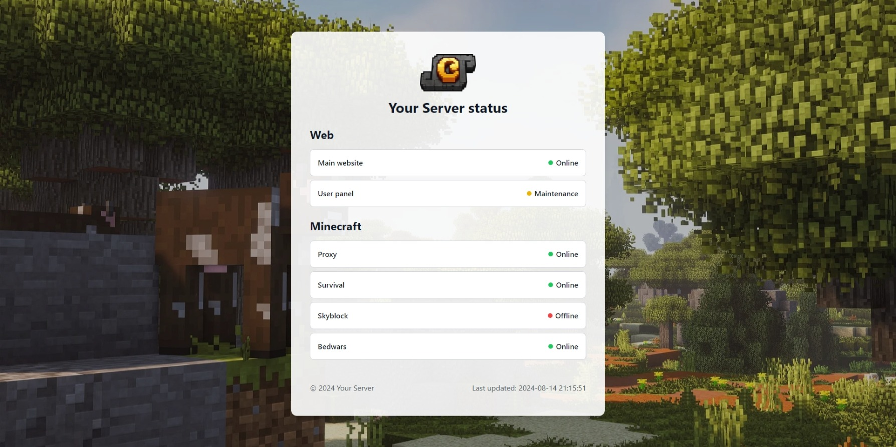 Web and Minecraft server status webpage | BuiltByBit