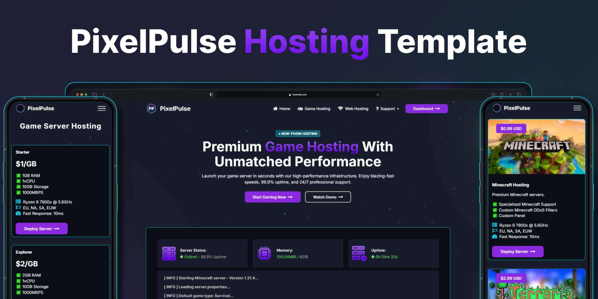 PixelPulse - Hosting Front-End Template | BuiltByBit
