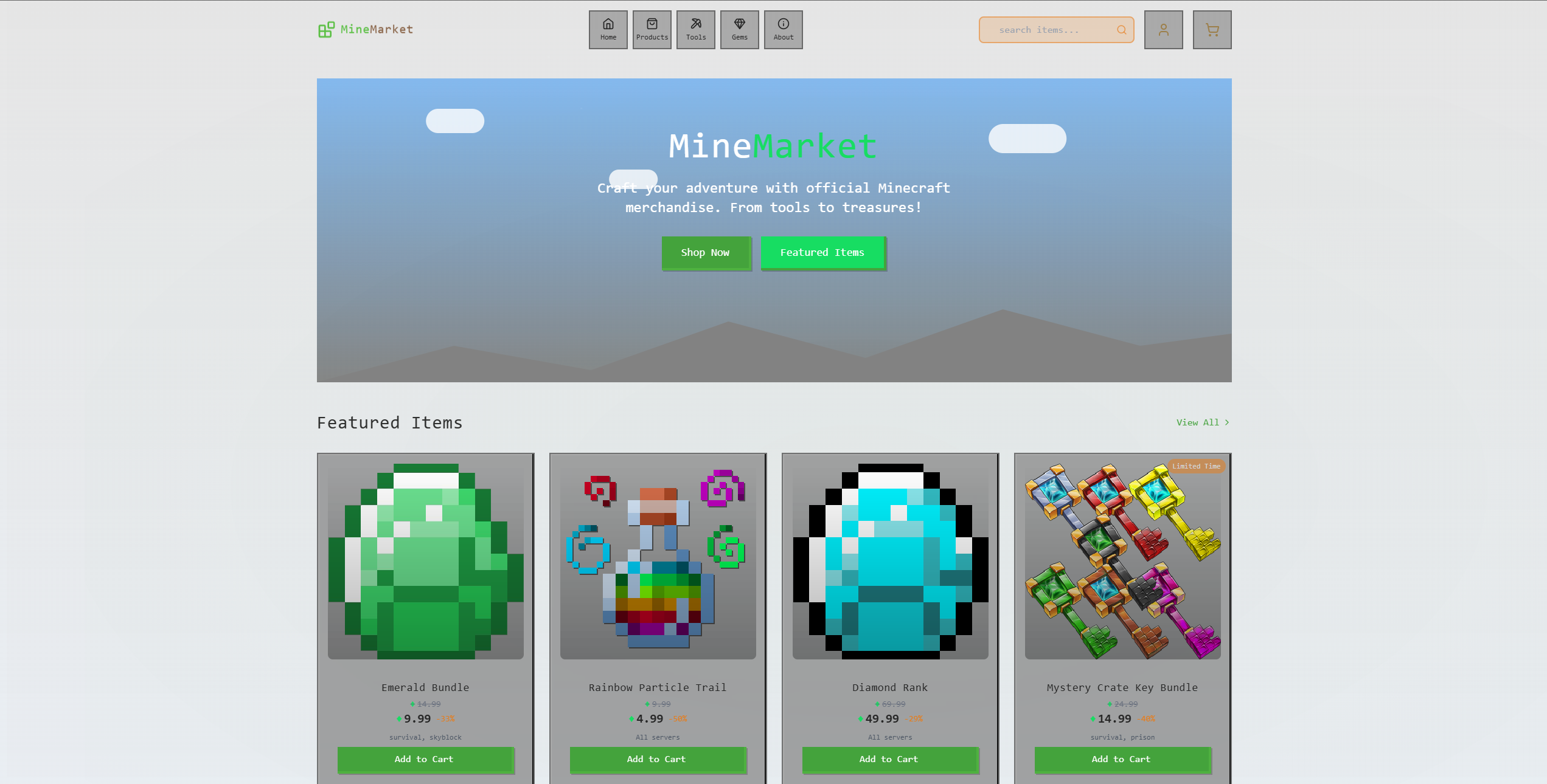 Mine Market Shopping Website Templet | BuiltByBit