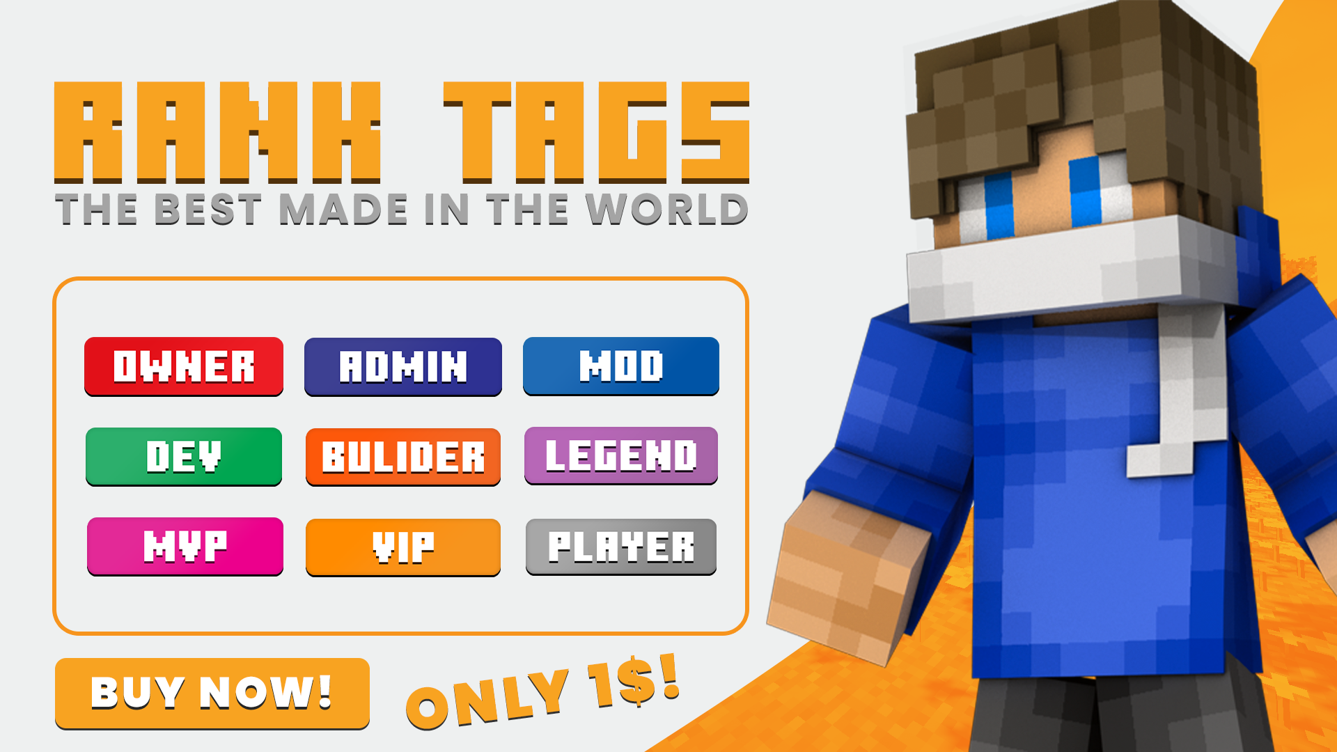 Minecraft Rank Tags All Roles One Dollar | BuiltByBit